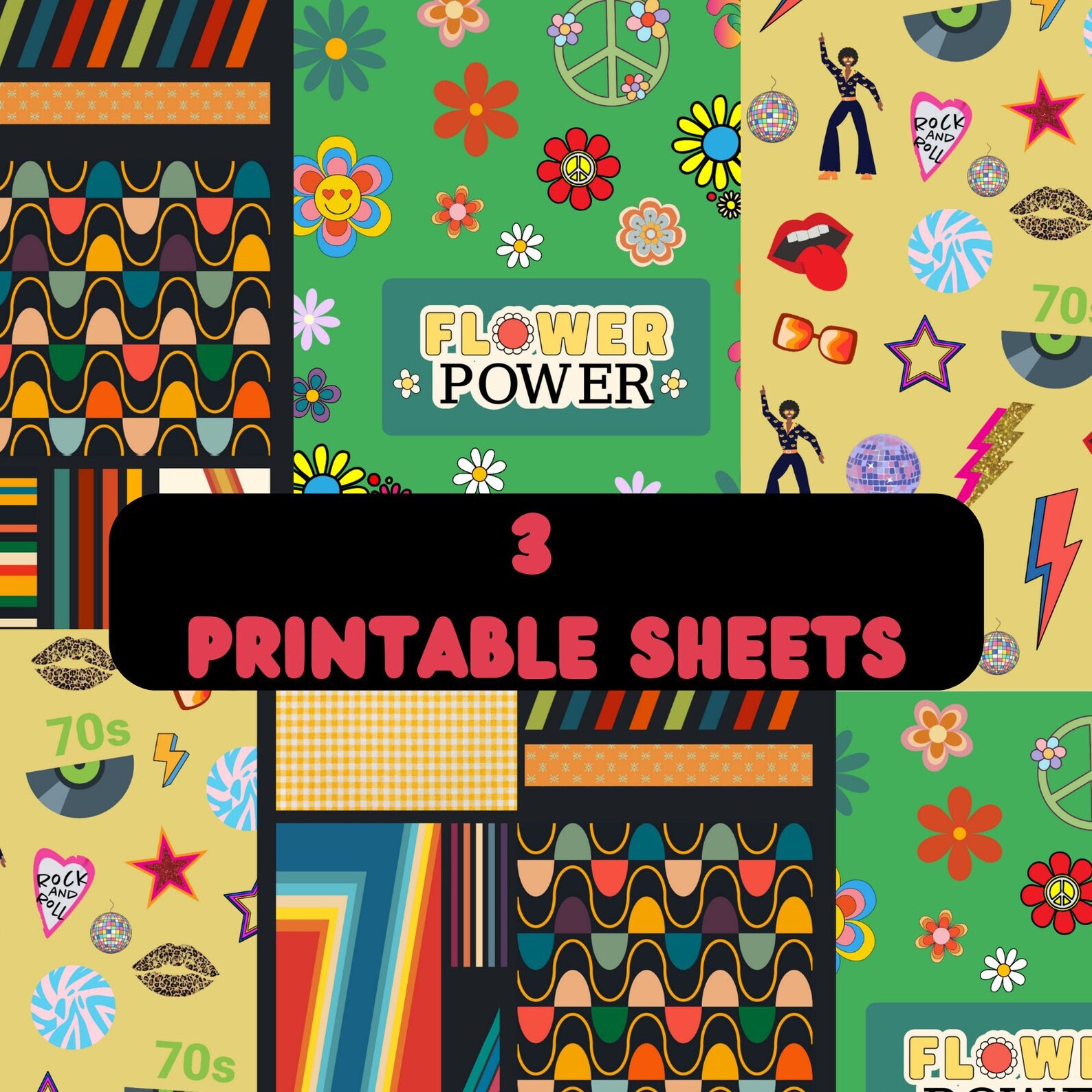 1970s Groovy Journal Papers, Collage Sheets, Digital Download - Etsy