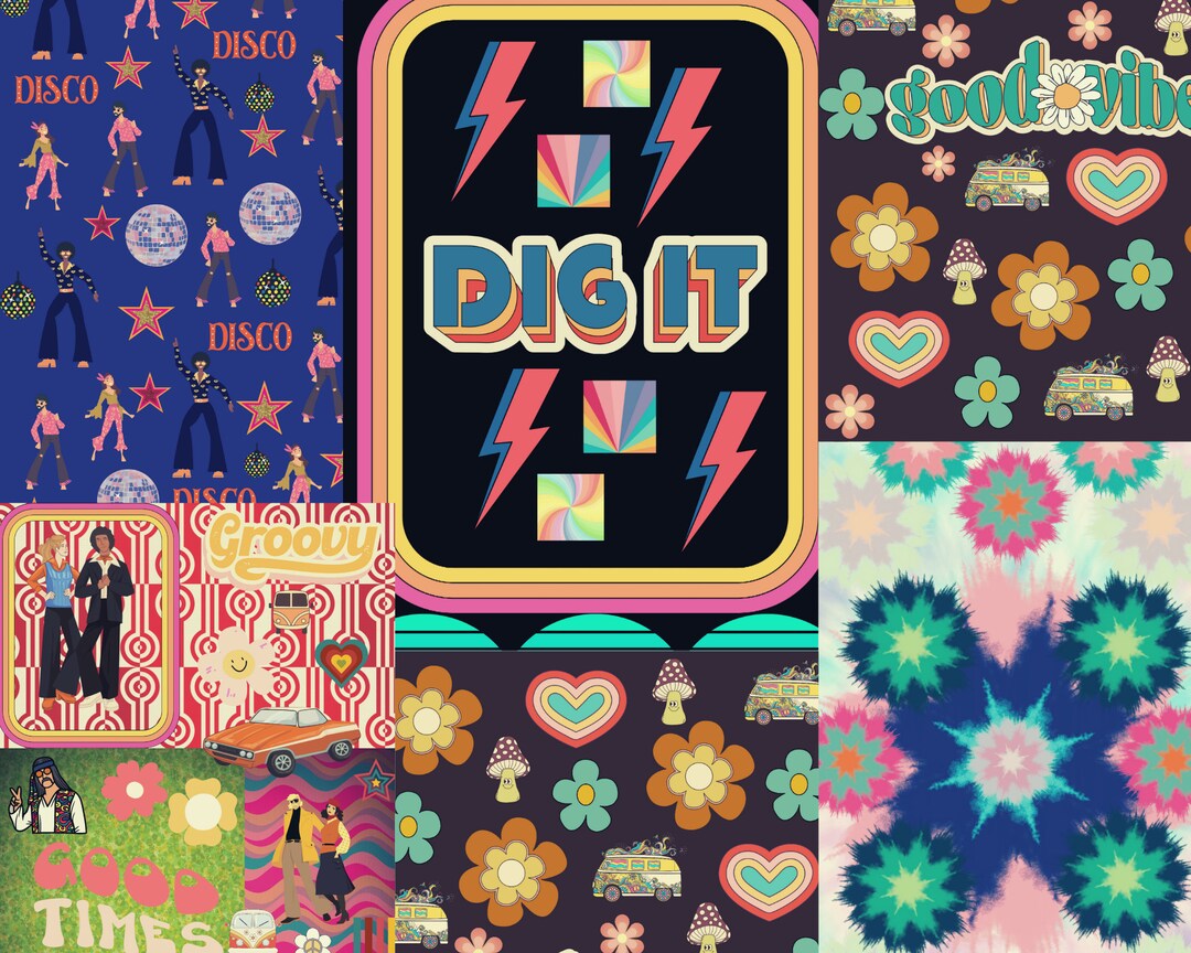 1970s Groovy Prints, Digital Paper, Good Vibes, Disco, Patterns ...