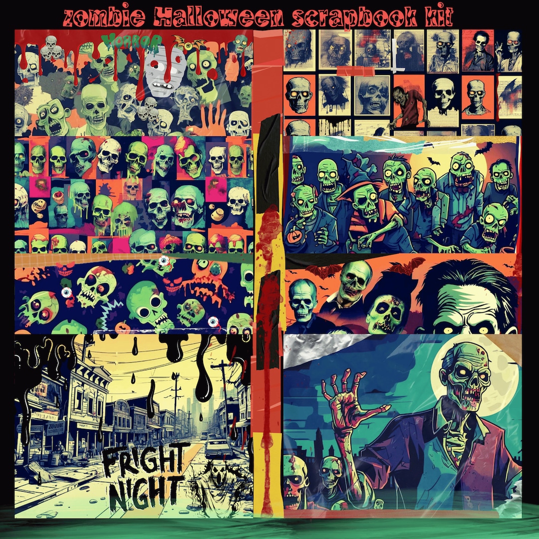 Zombie Scrapbook Paper, Digital Prints, Halloween, Junk Journal ...