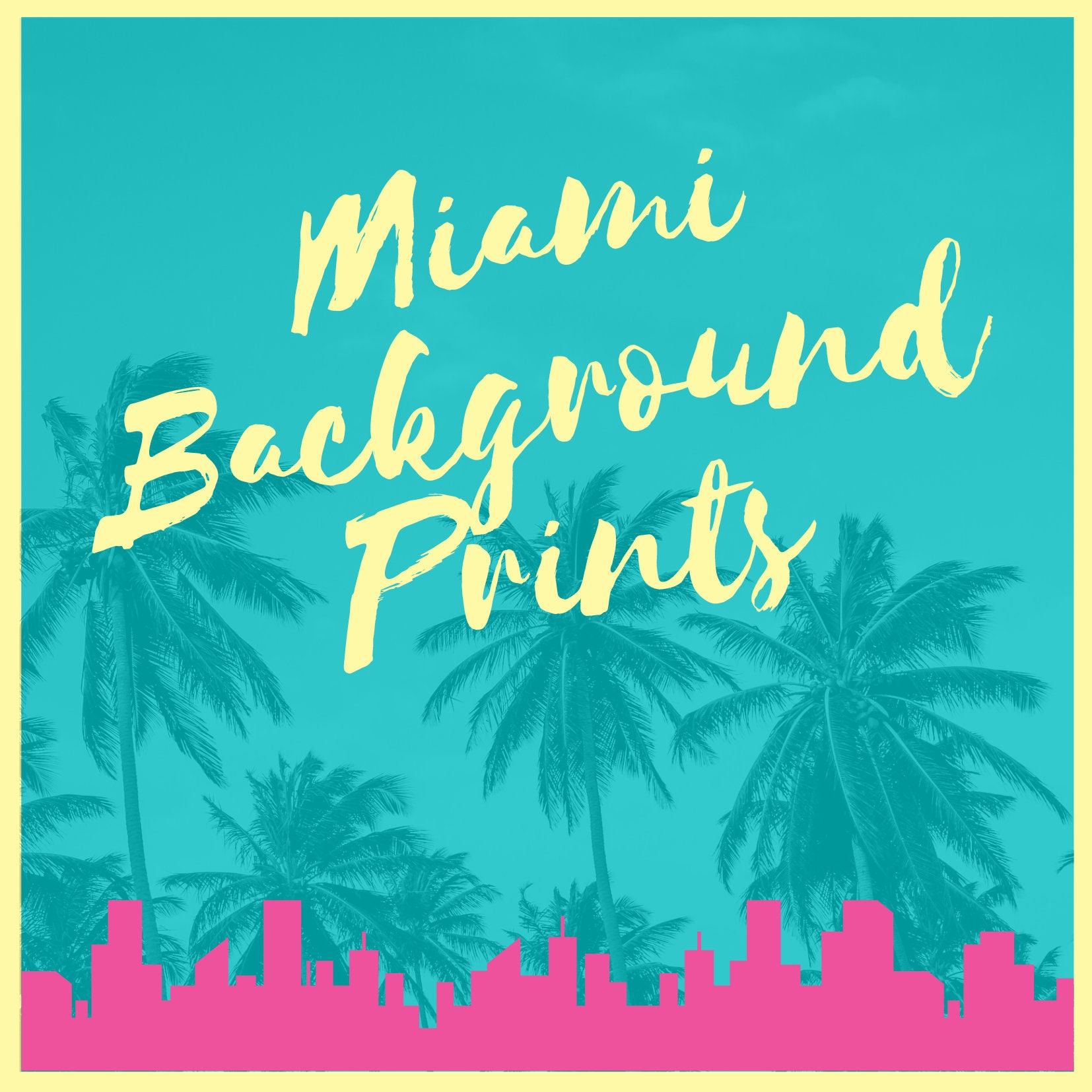 Miami Background Prints, Digital Paper, Vaporwave, Retro 80s, PNG ...