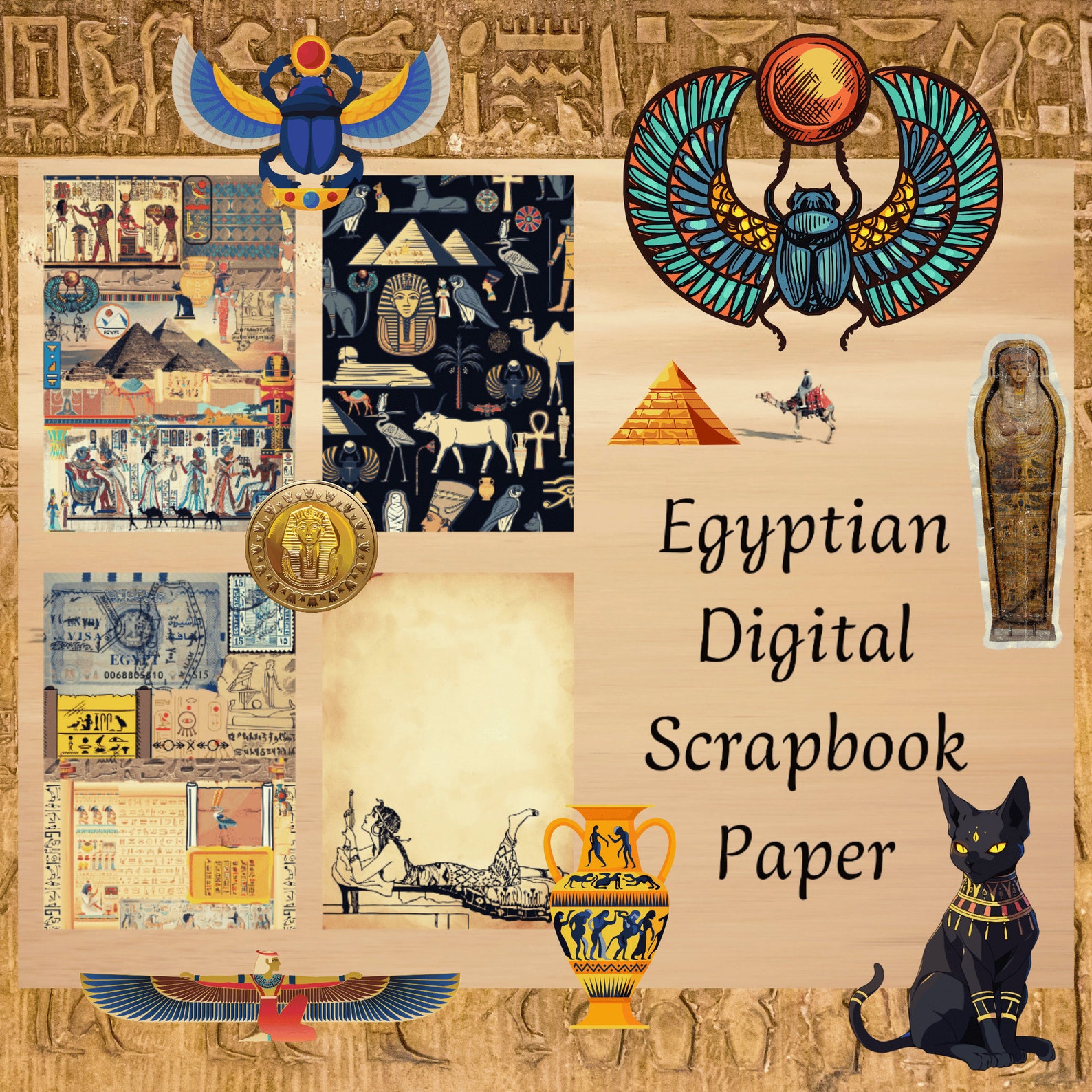 Printable Egyptian Scrapbook Paper, Digital Download, Journal Papers ...