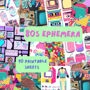 80s Junk Journal, PNG Prints, Ephemera, Digital Prints, Paper, Collage ...