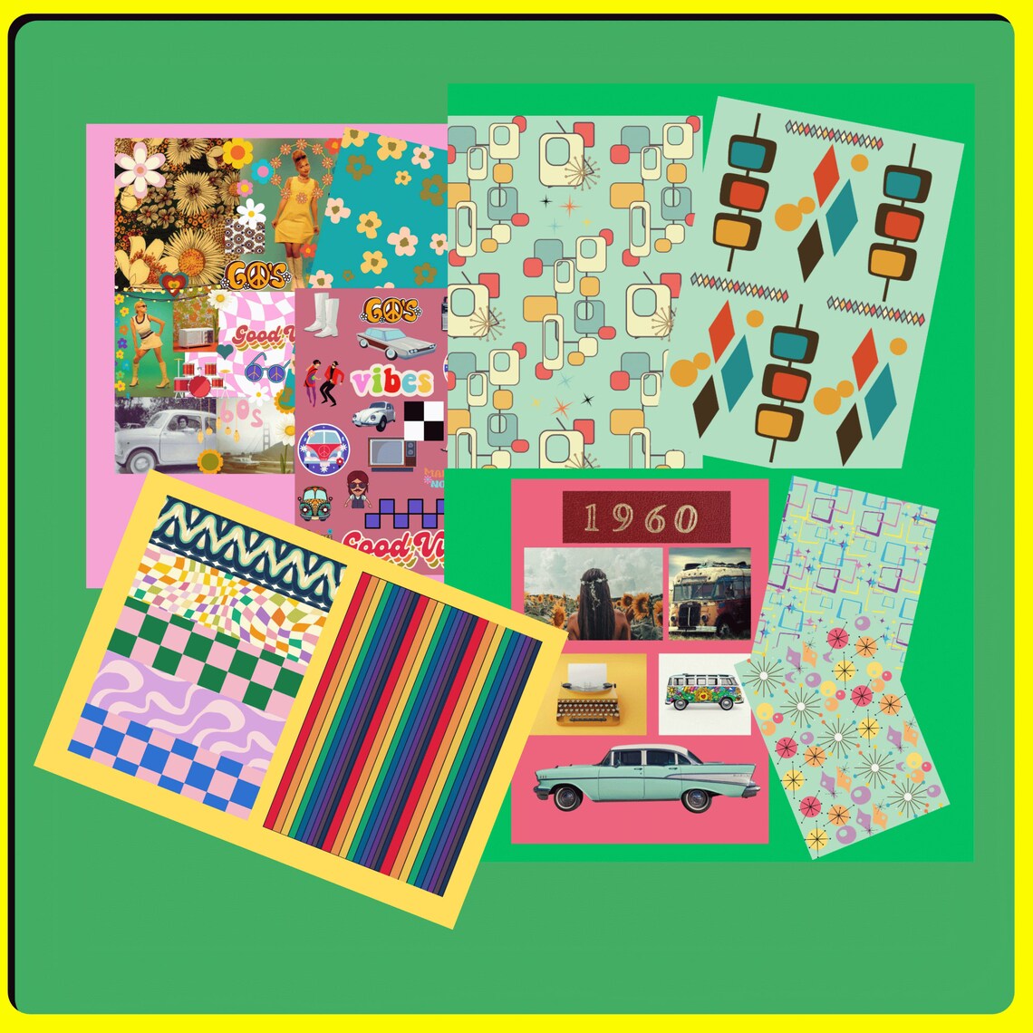 1960's Digital Craft Bundle, 1960s Backgrounds, Digital Paper, Junk ...