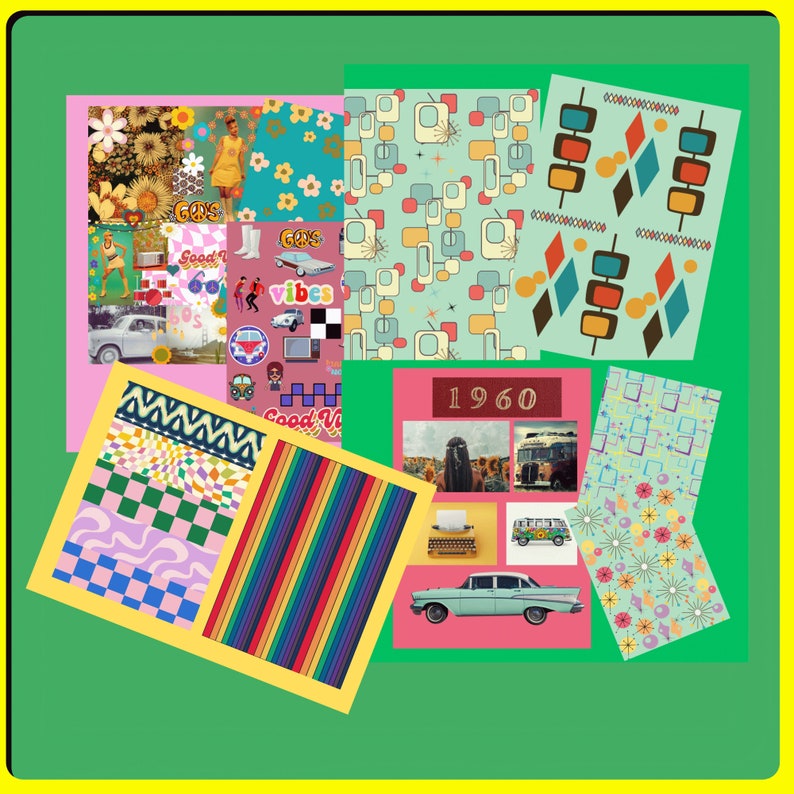 1960's Digital Craft Bundle, 1960s Backgrounds, Digital Paper, Junk ...