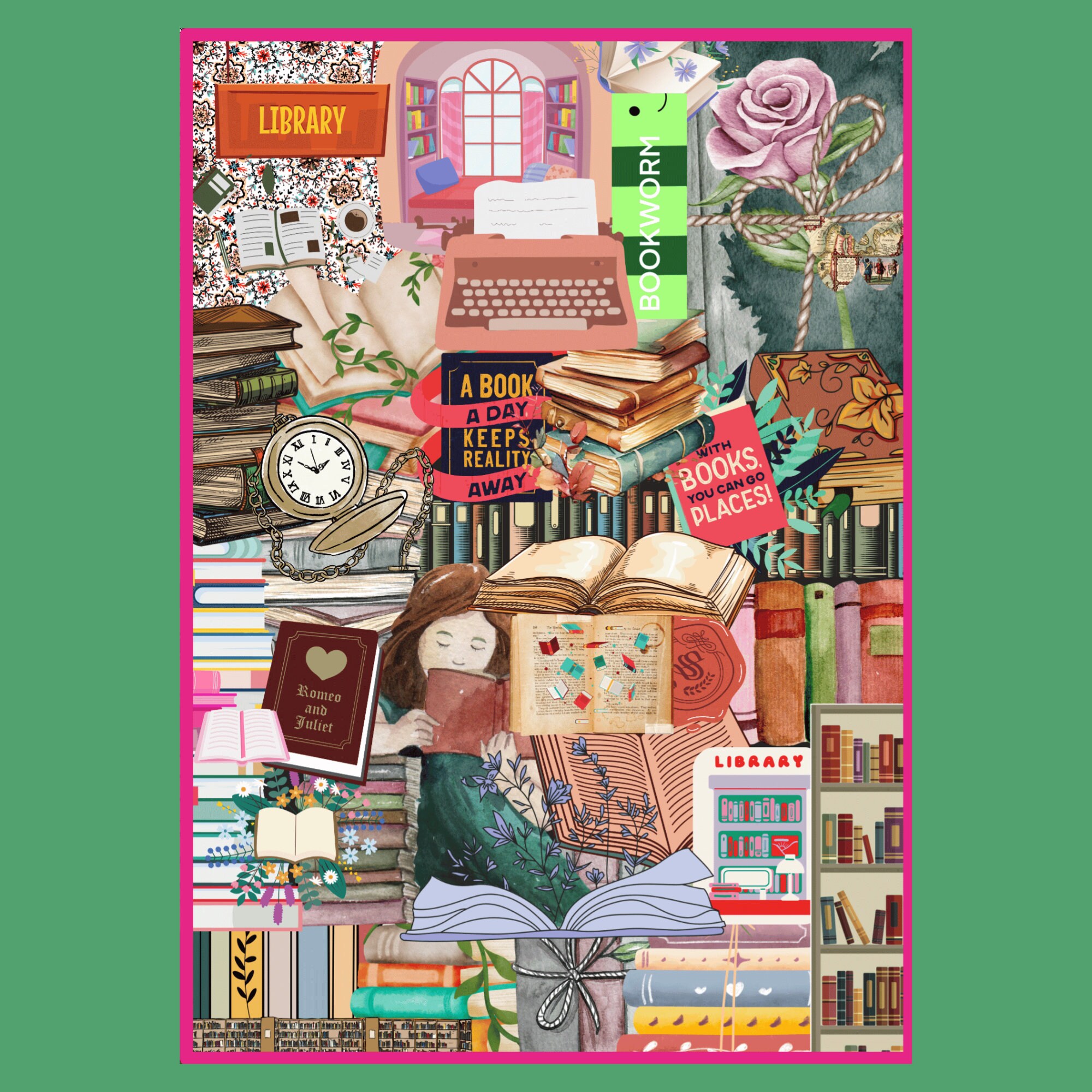 Cozy Book Collage Sheet, Digital Print, Reading, Journal Print - Etsy