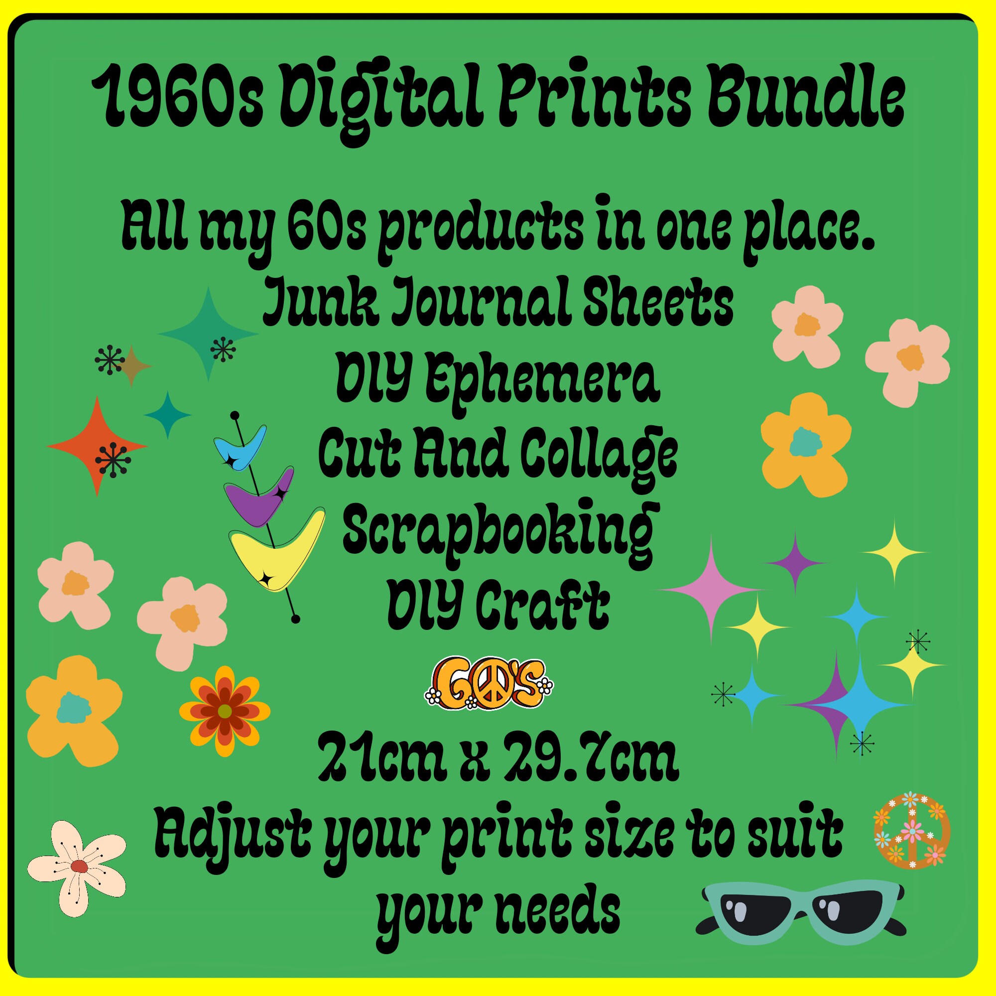 1960's Digital Craft Bundle, 1960s Backgrounds, Digital Paper, Junk ...