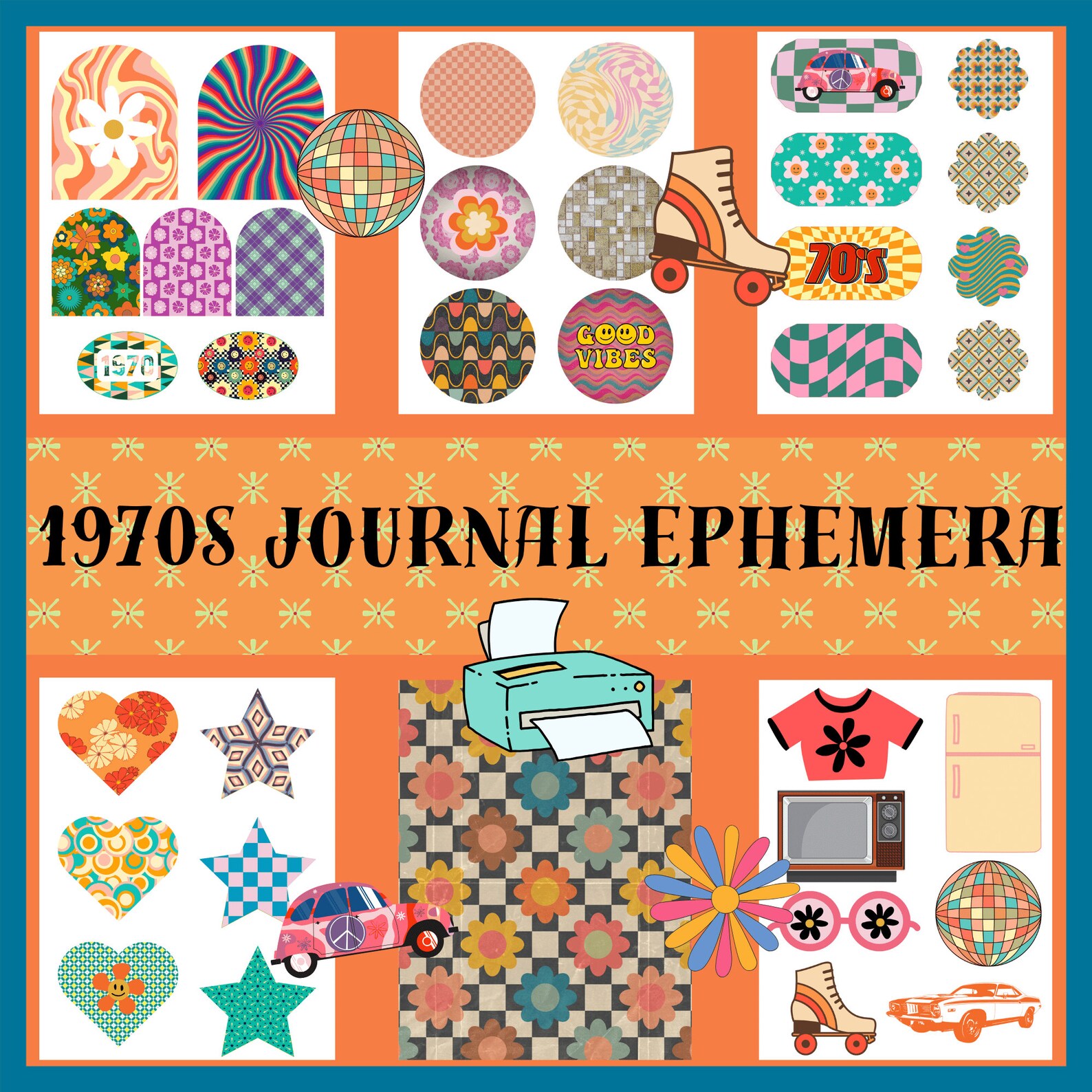 Printable 1970s Junk Journal Ephemera, PNG Prints, Fussy Cuts ...