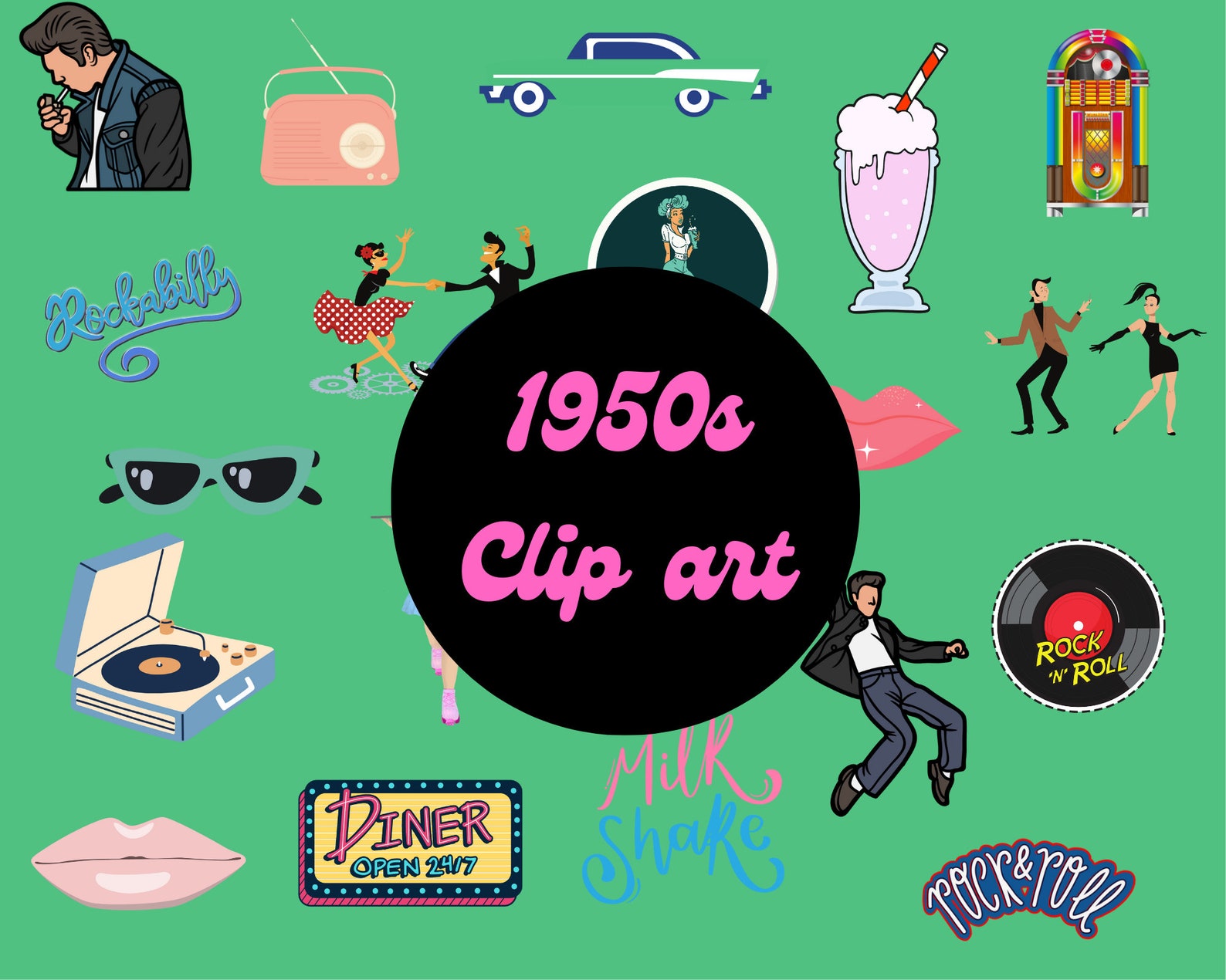 1950s Clip Art, Wall Art, Journal Art, Scrapbooking, DIY Stickers ...