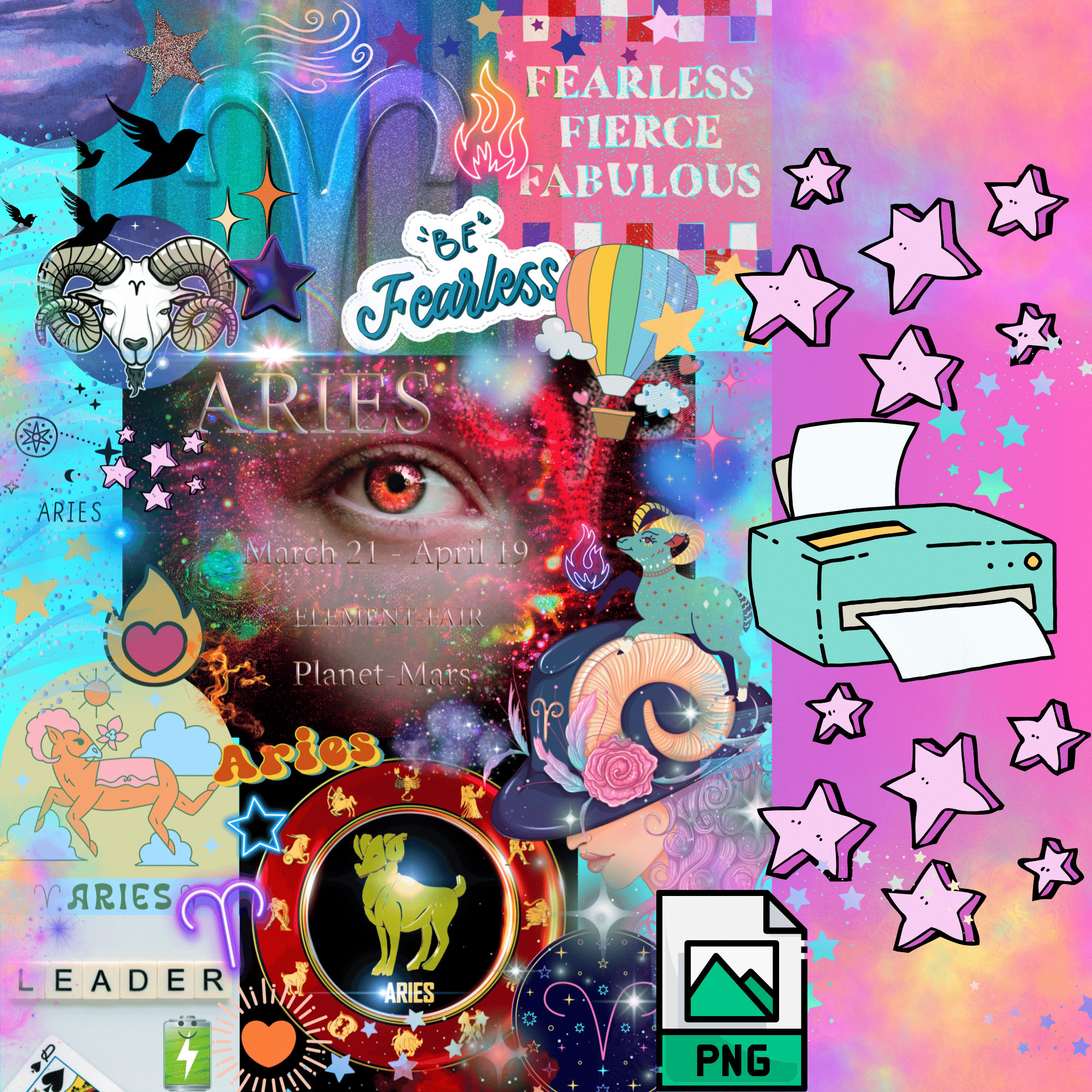 Aries Digital Print, Zodiac Collage Sheet, the Ram, Astrology Theme, Birthday Gift Print - Etsy