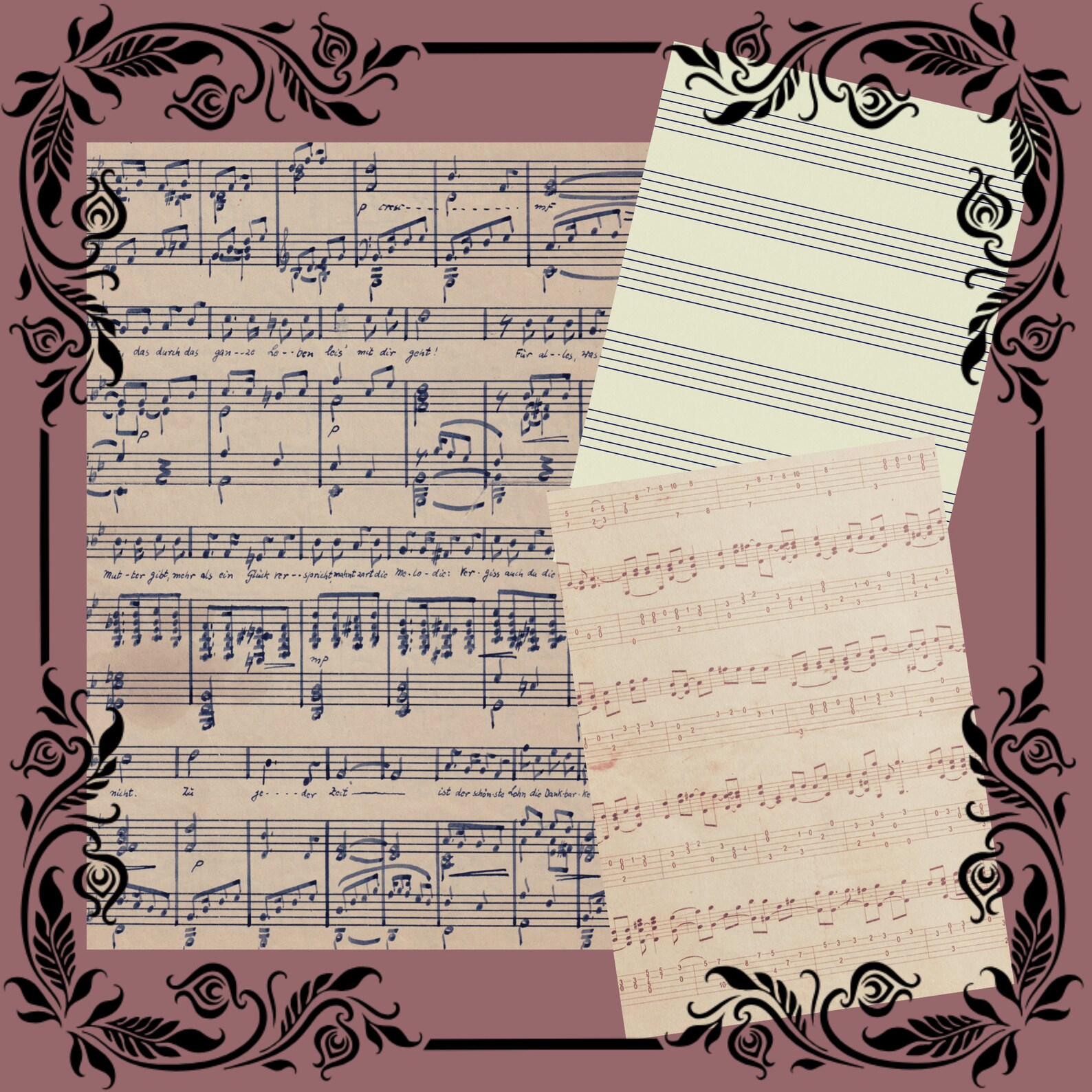 Vintage Sheet Music Backgrounds Digital Paper, Collage Sheets, Journal ...