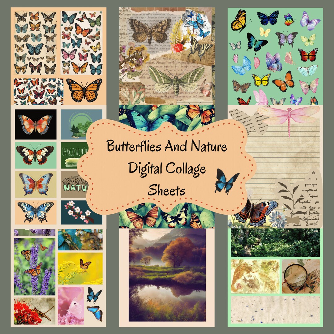 Printable Butterflies Collage Sheets, Nature Junk Journal, Ephemera ...