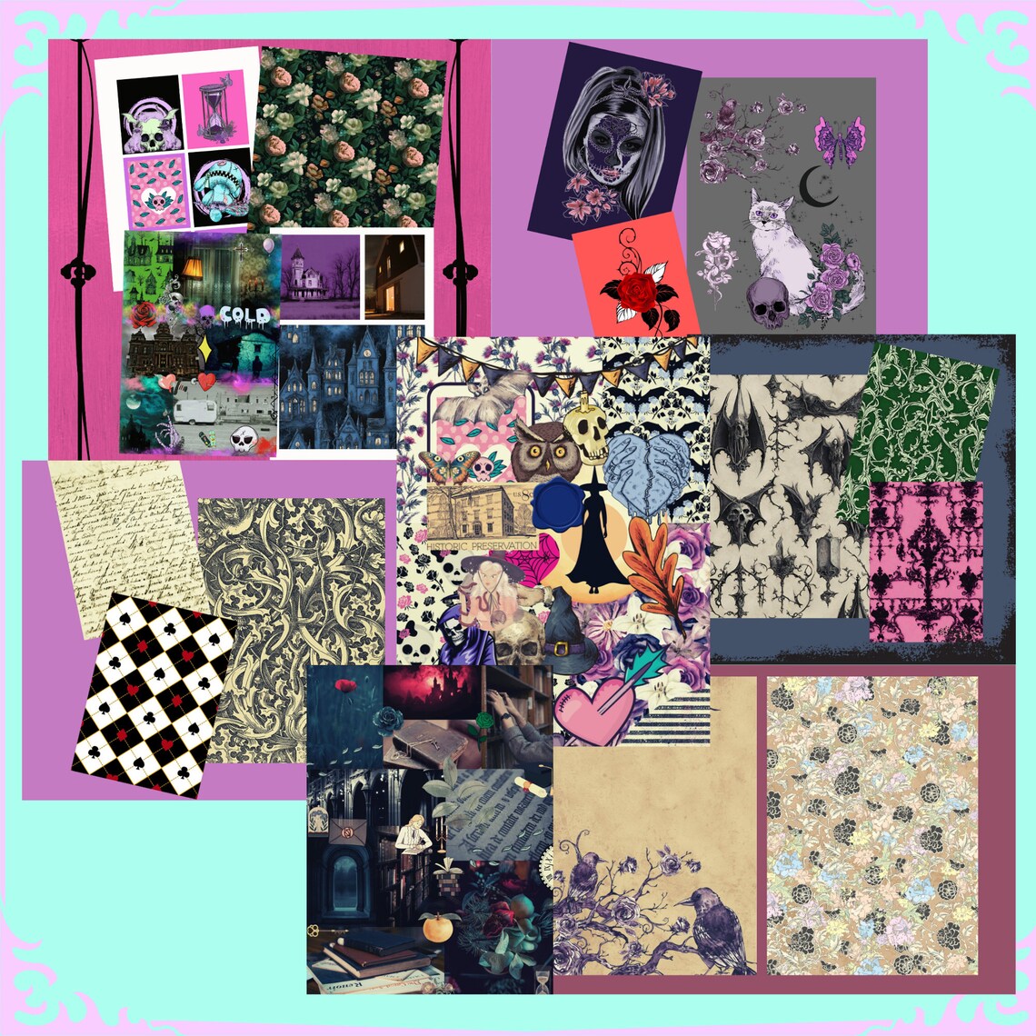 Gothic Digital Craft Kit, Junk Journal Bundle, Background Paper, Gothic Ephemera, Patterns - Etsy