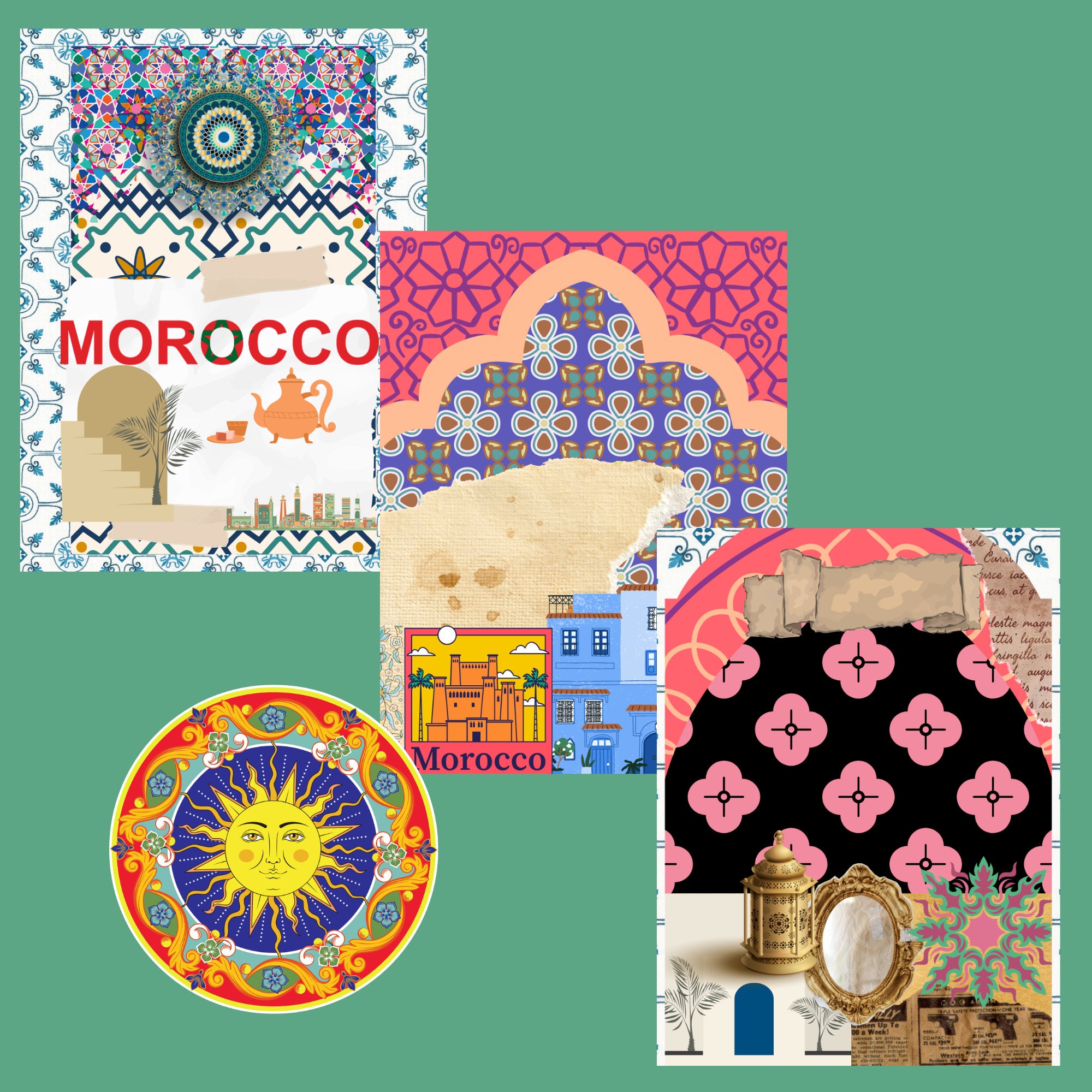 Moroccan Journal Card Designs, Collage, Digital Download, Postcards - Etsy
