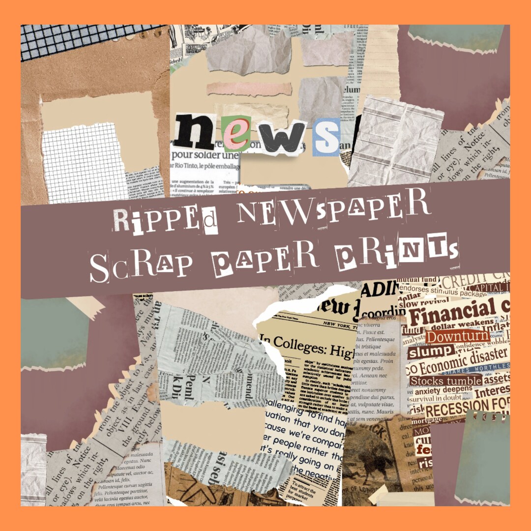 Ripped Newspaper Scrap Paper Prints, Scrapbooking, Backgrounds, Digital ...
