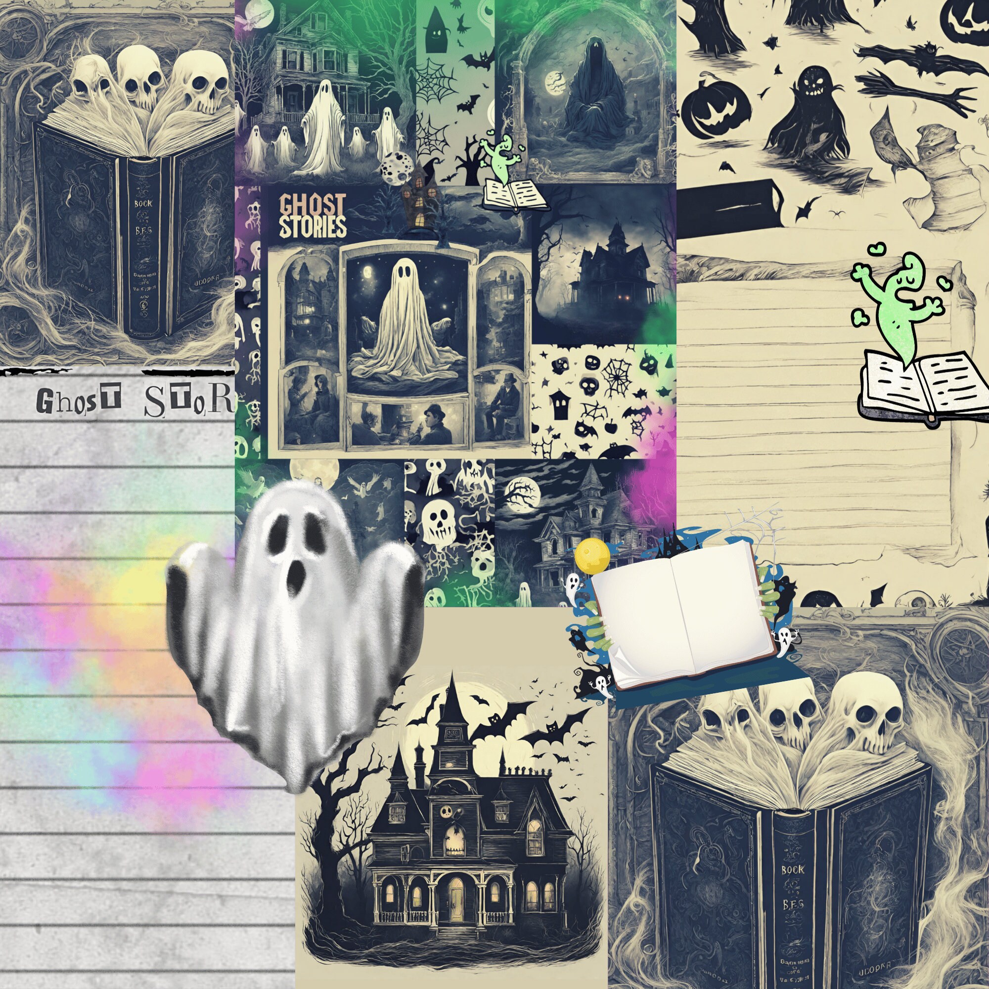 Ghost Prints, Digital Paper, Junk Journal Sheets, Haunted, Paranormal ...