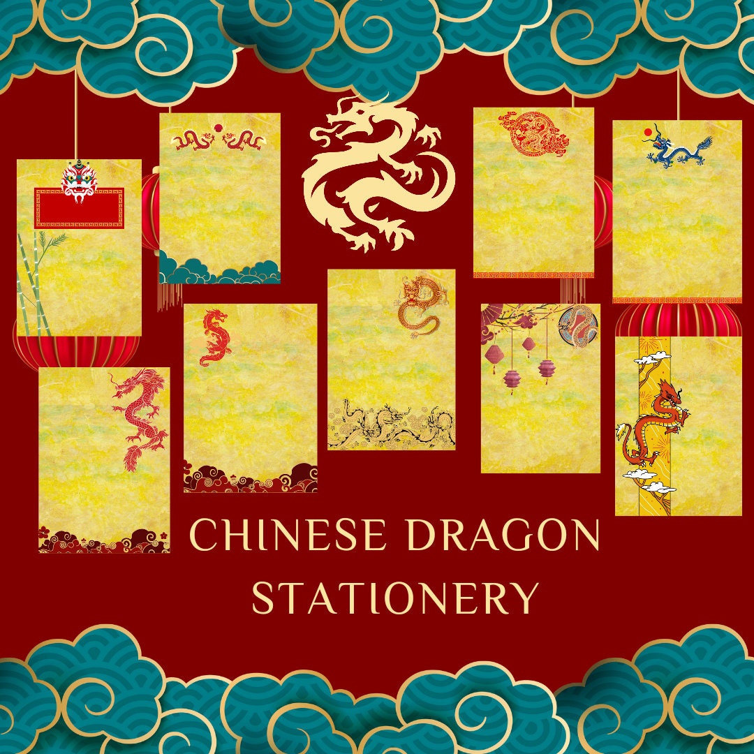 Chinese Dragon Printable Stationery, Digital Paper, PNG, Year of the ...