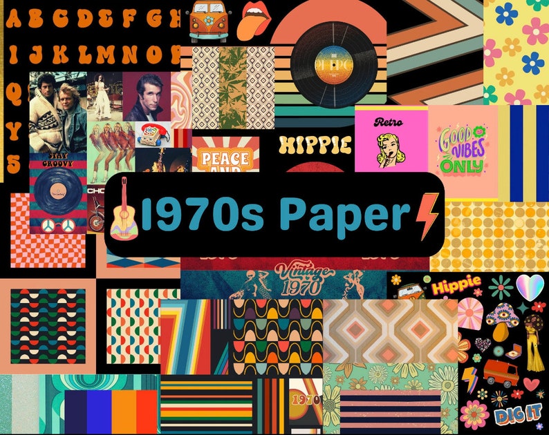 1970s Paper Prints, Retro Junk Journal, Scrapbooking, PNG, 12 X 12 ...