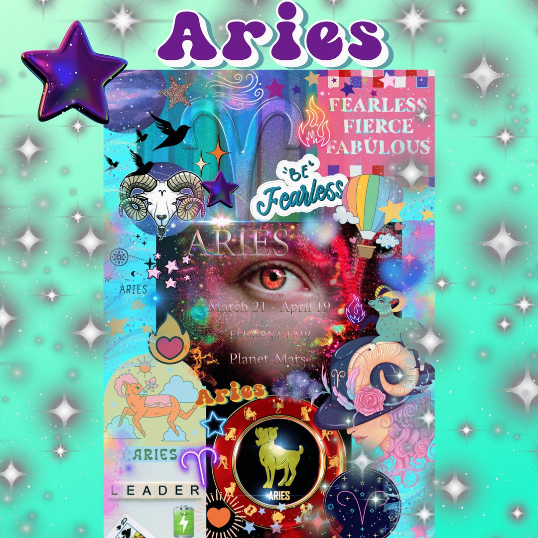 Aries Digital Print, Zodiac Collage Sheet, the Ram, Astrology Theme ...