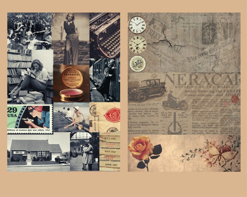 1940s Junk Journal Papers, Digital Vintage Scrapbooking Kit, Printable ...