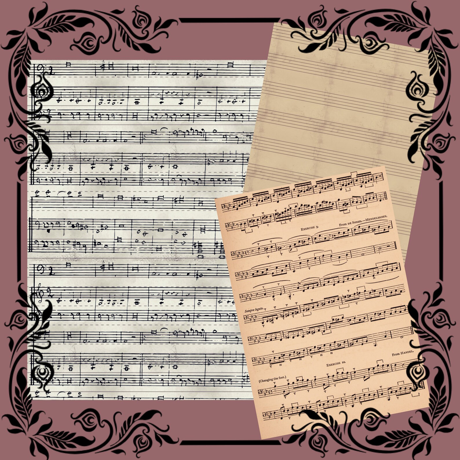 Vintage Sheet Music Backgrounds Digital Paper, Collage Sheets, Journal ...