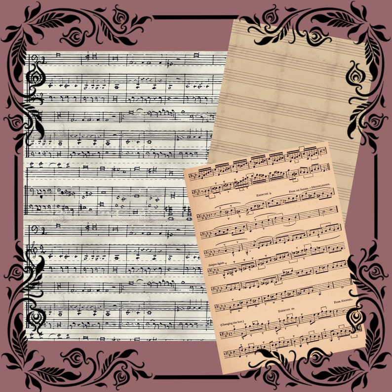 Vintage Sheet Music Backgrounds Digital Paper, Collage Sheets, Journal ...