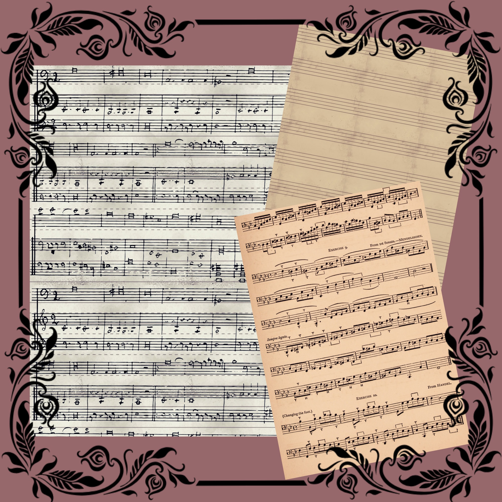 Vintage Sheet Music Backgrounds Digital Paper, Collage Sheets, Journal ...