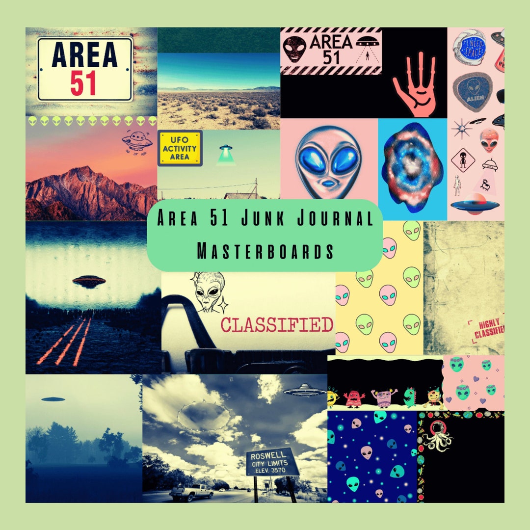 Area 51 Junk Journal Masterboard, UFO Collage Sheets, Alien ...