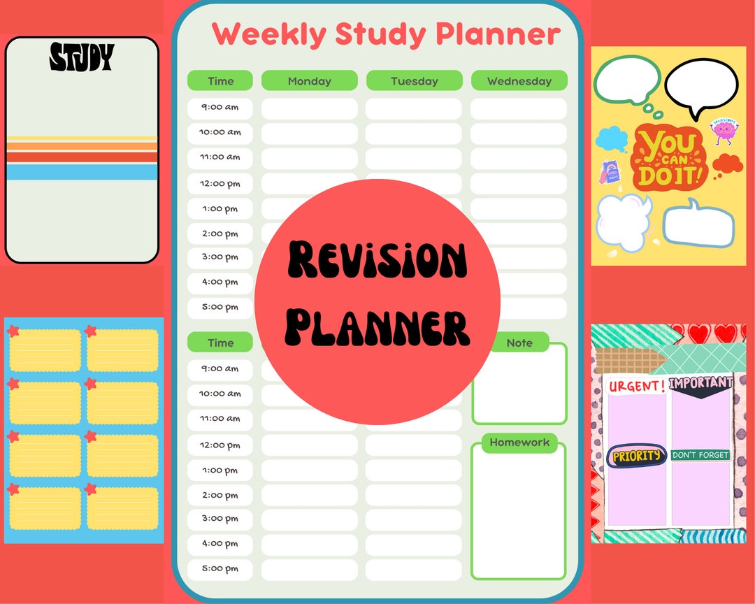 Weekly Revision Planner Templates, Digital Prints, Printable Study ...