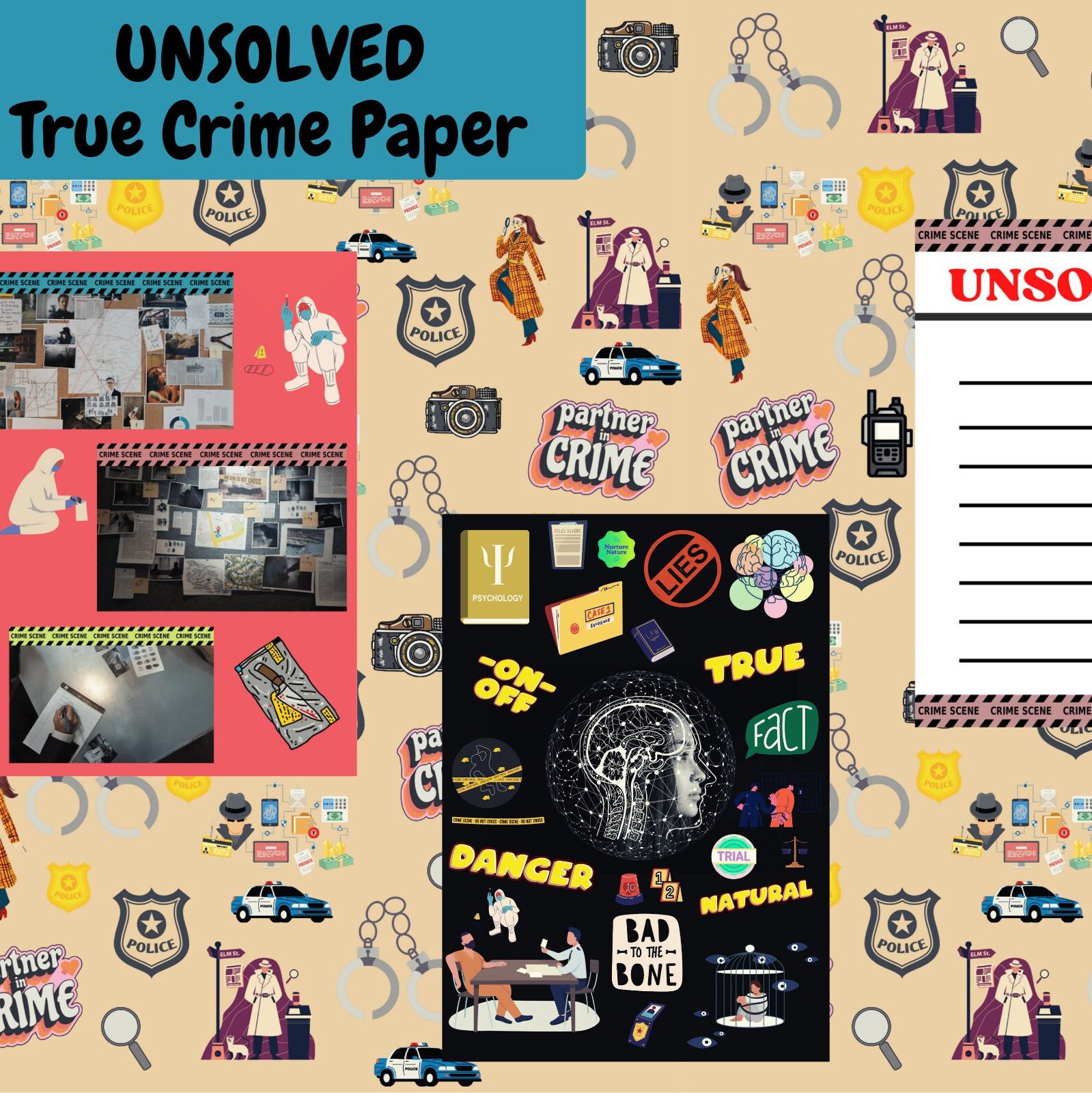 Unsolved Crime Prints, Digital Paper, DIY Craft, Backgrounds, Patterns ...