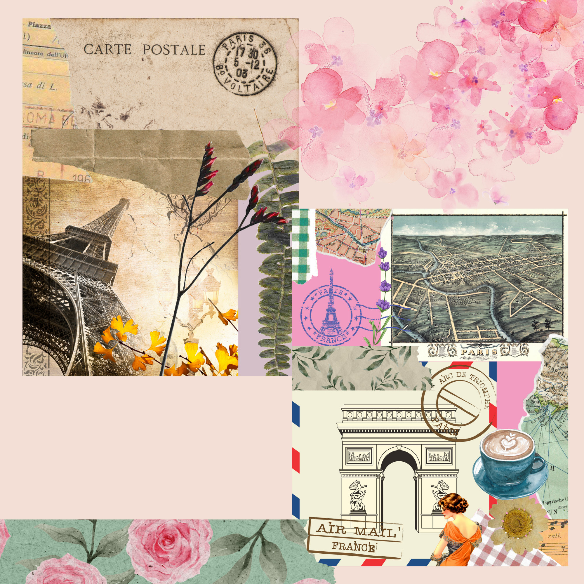 Paris Journal Papers, Collage, Scrapbooking Prints, Digital French ...