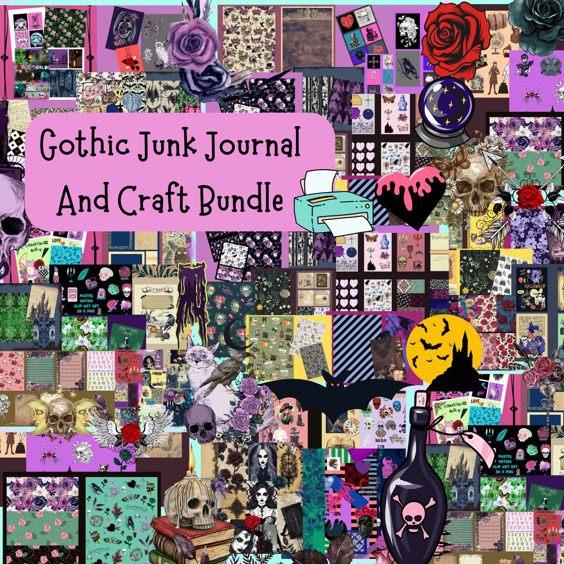 Printable Gothic Junk Journal Bundle, Digital Download, Scrapbooking ...