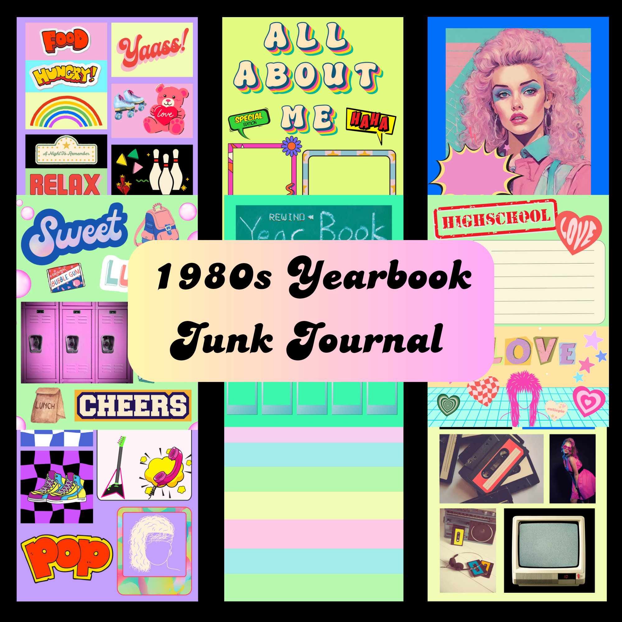 1980s Yearbook Junk Journal, Collage Sheets, DIY Ephemera, Digital ...