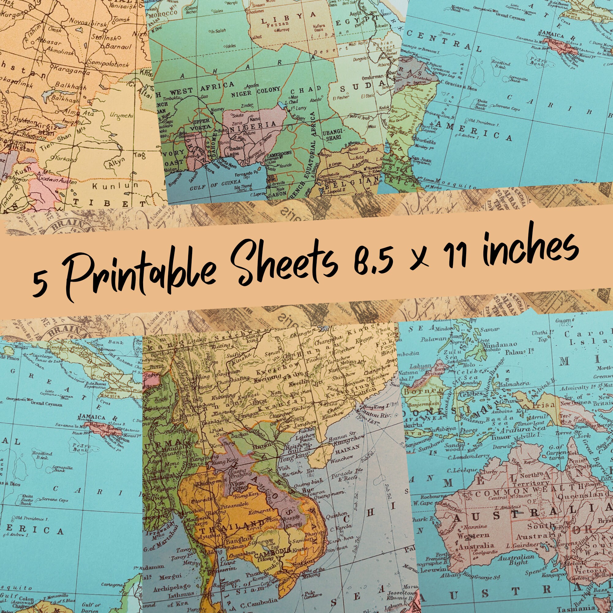 Printable Vintage Maps, Digital Background Paper, DIY Craft - Etsy