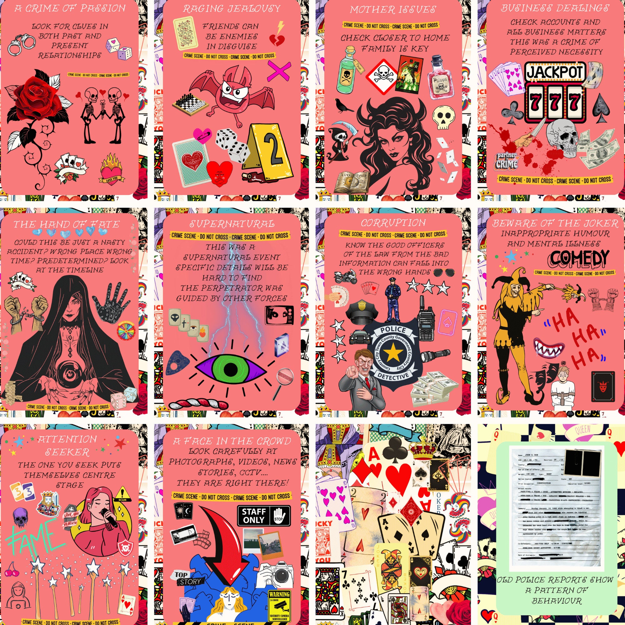 True Crime Tarot Deck, Printable Oracle Cards, Retro Gothic, Digital Prints, Clues - Etsy