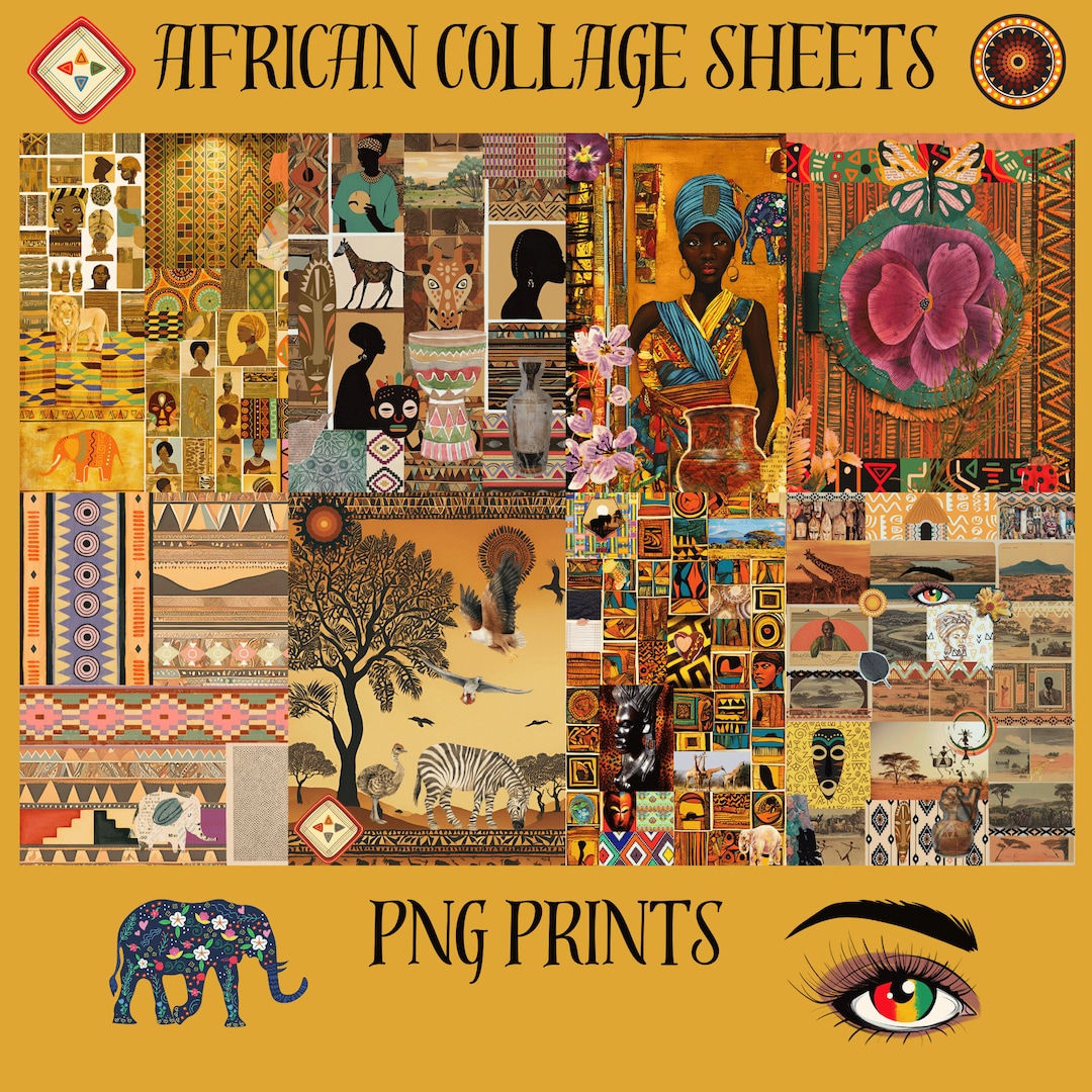 African Collage Sheets, PNG Prints, Scrapbooking, Junk Journal ...