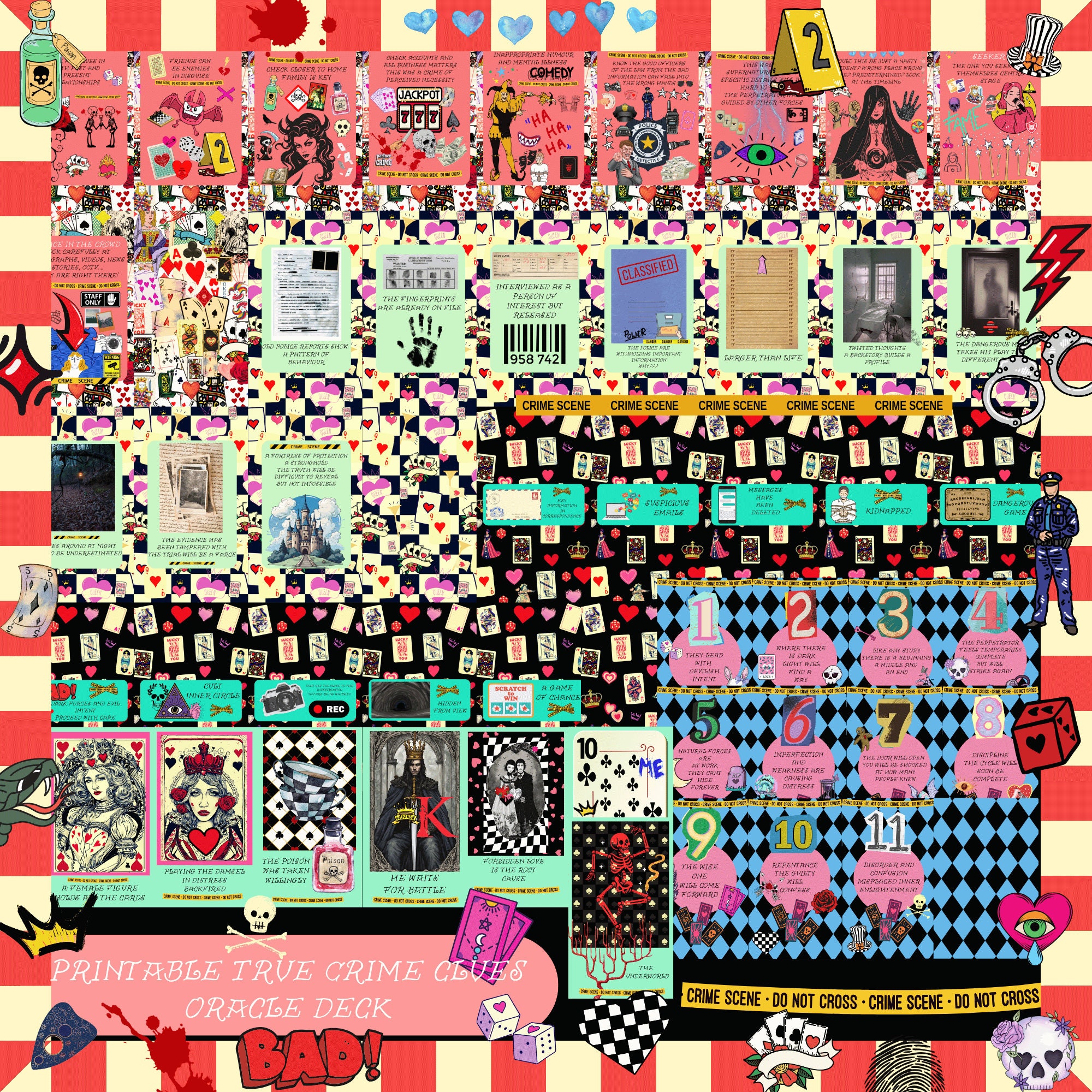 True Crime Tarot Deck, Printable Oracle Cards, Retro Gothic, Digital ...