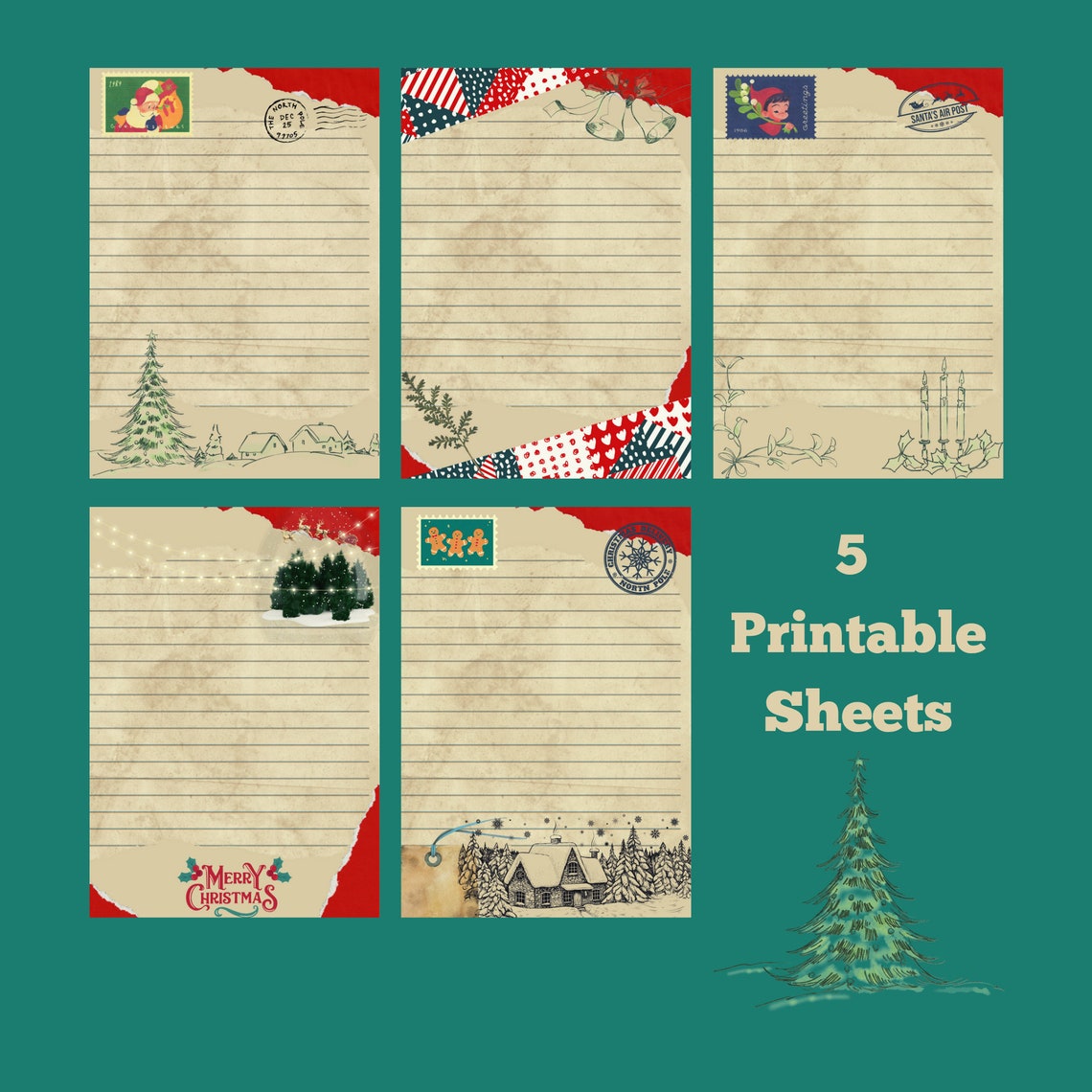 Christmas Stationery Set, Digital Paper, Letter Writing, Printable DIY ...