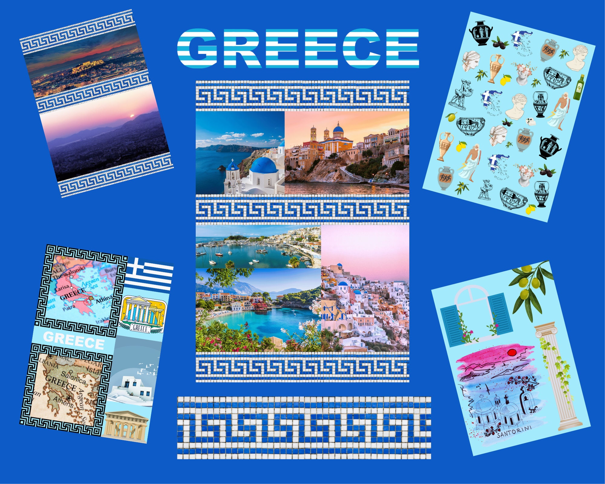 Greece Prints, Greek, Digital Paper, Cut and Collage, DIY Craft, Junk ...