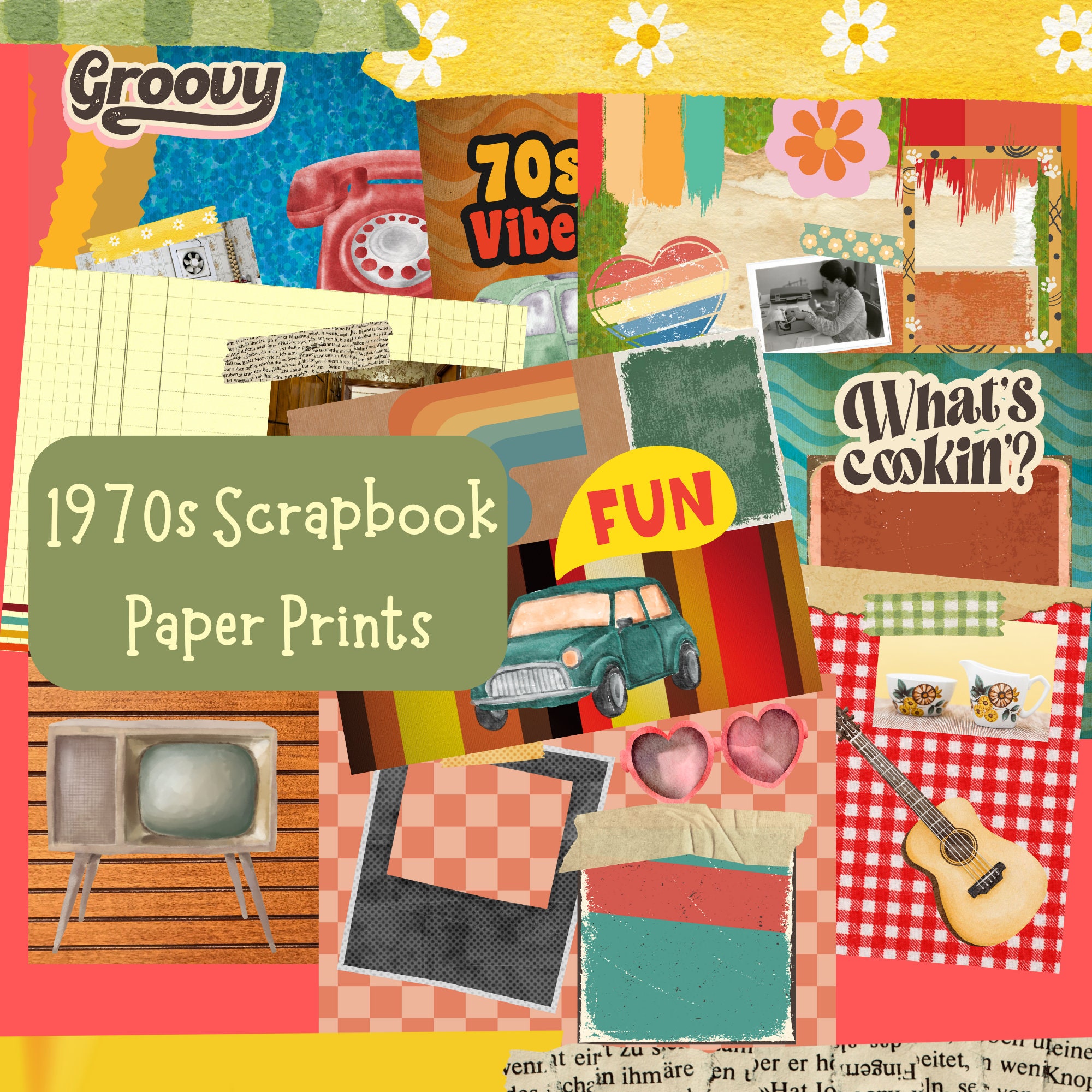 1970s Scrapbook Paper, Digital Prints, Retro Vintage, Junk Journal ...
