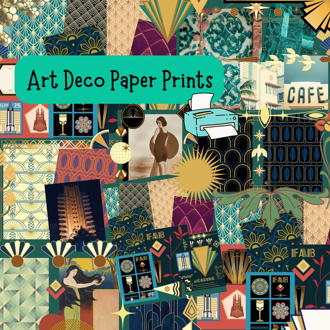 Art Deco Paper Prints, 1920s Backgrounds, Geometric, Scrapbooking, DIY ...