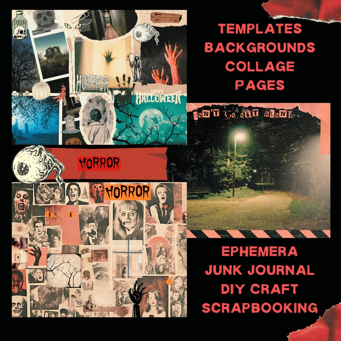 Printable Horror Halloween Scrapbook Kit, Junk Journal, Backgrounds ...