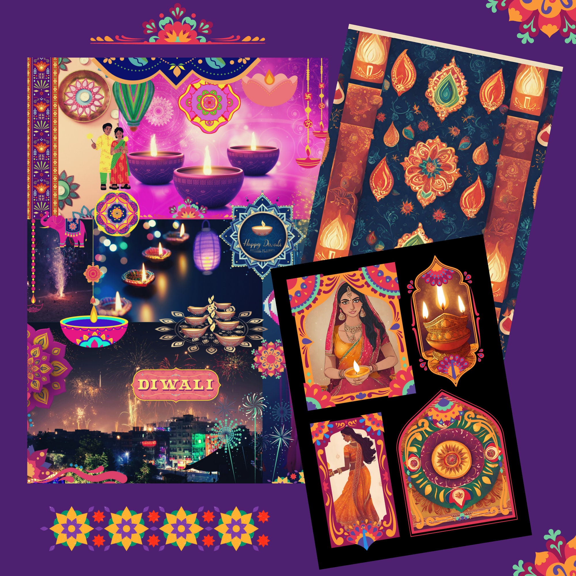 Printable Diwali Paper, Hindu Festival, Patterns, Backgrounds, Collage ...