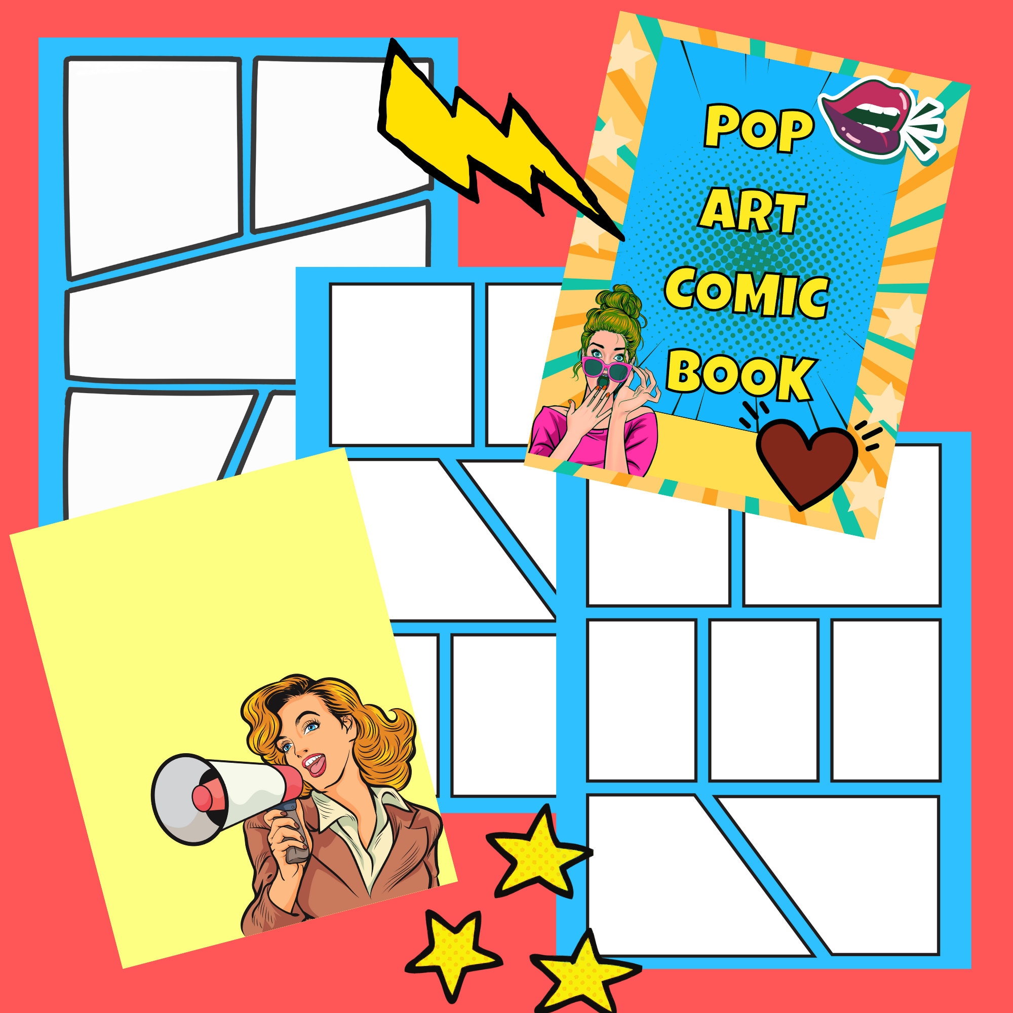 Pop Art Comic Templates, Digital Download Prints, DIY Craft, Journaling ...