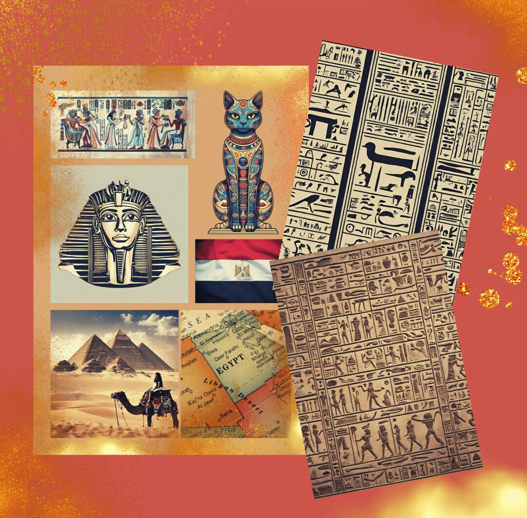 Egyptian Journal Prints, Digital Background Paper, Pharaoh ...