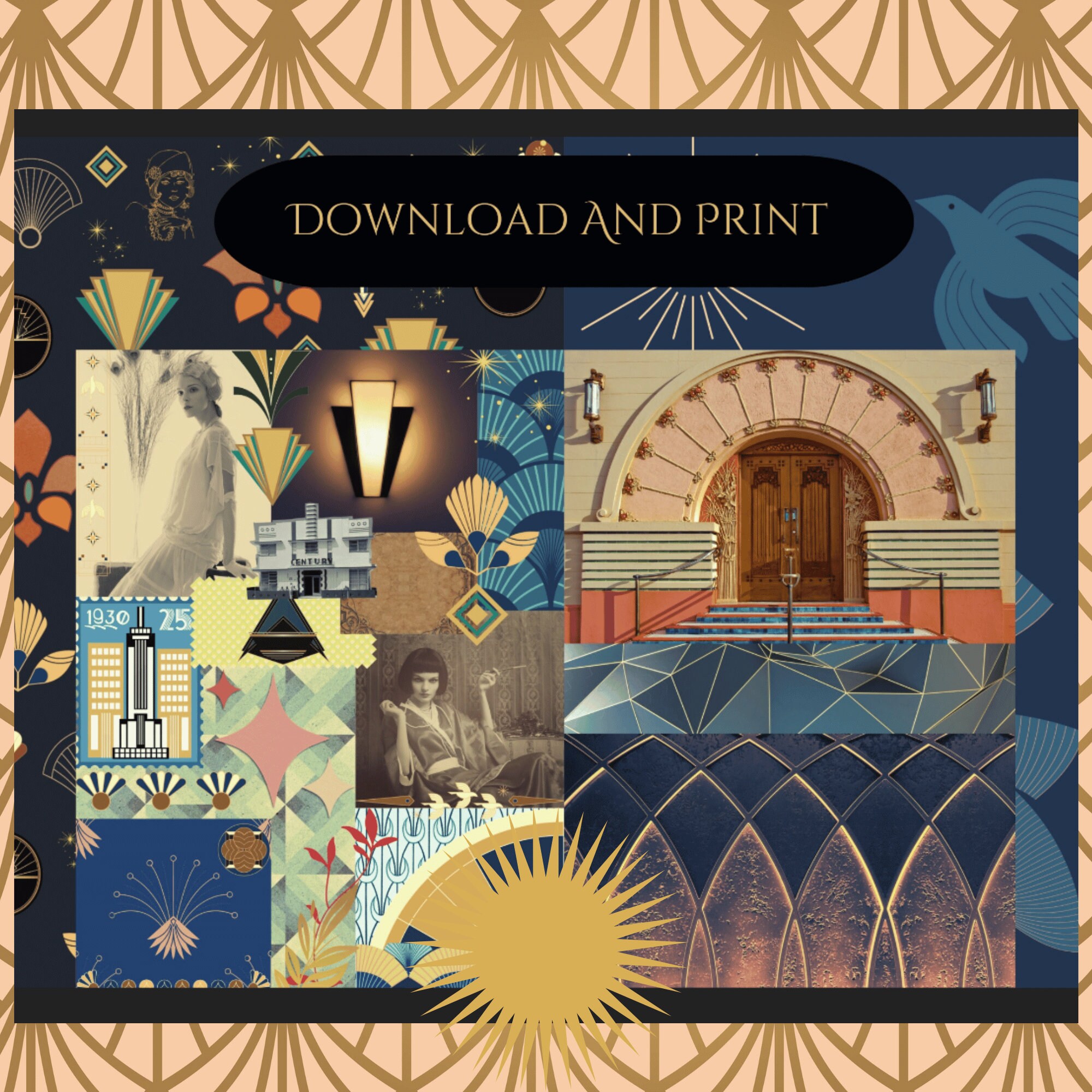 Art Deco Digital Paper, 1920s Prints, Geometric Backgrounds - Etsy