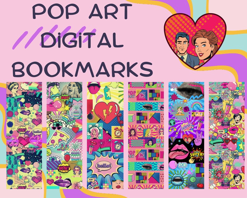 Pop Art Bookmarks Comic Style Digital Bookmarks DIY Craft - Etsy