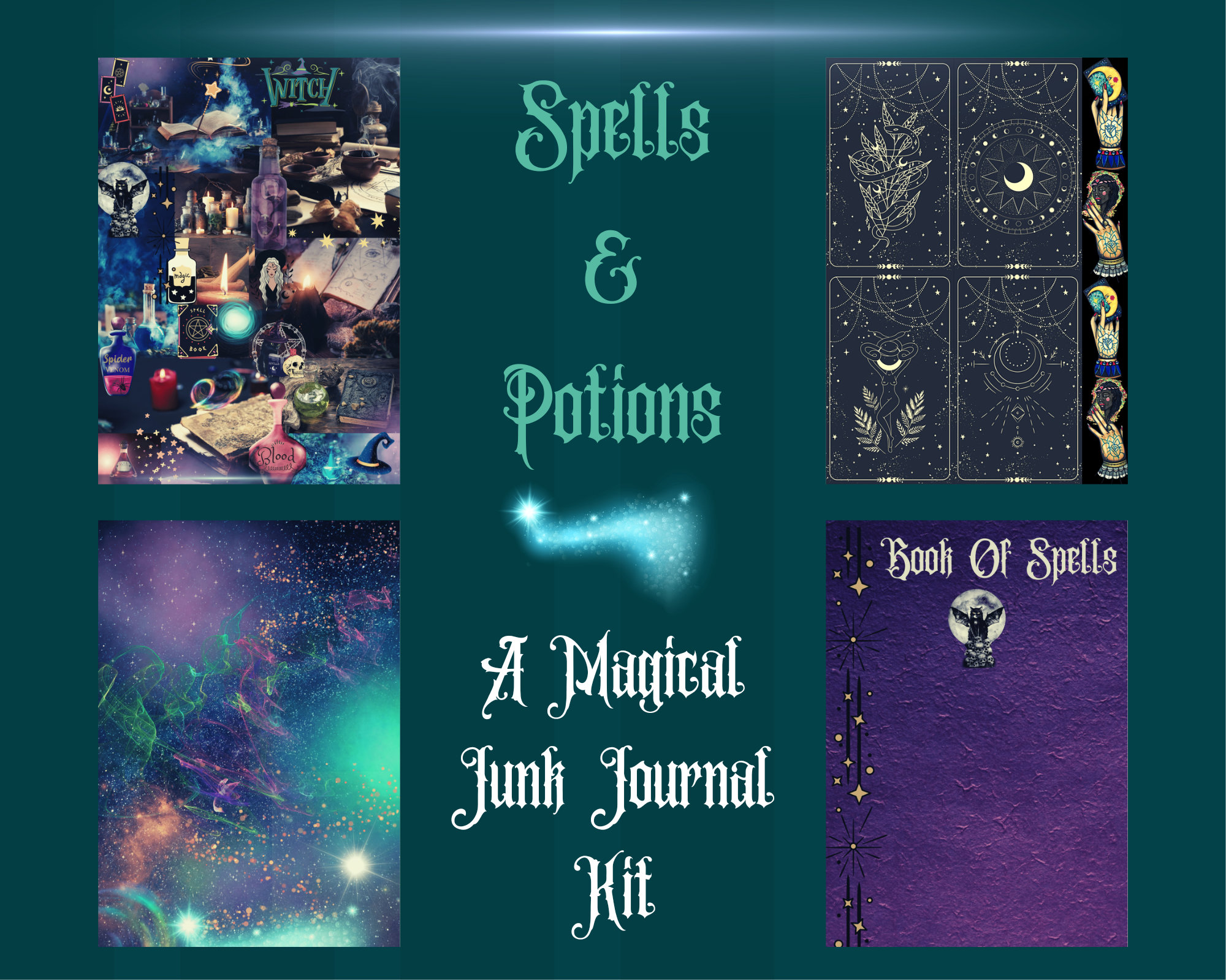 Magic Prints, Digital Paper, Spells and Potions, Witchy, Celestial, PNG ...