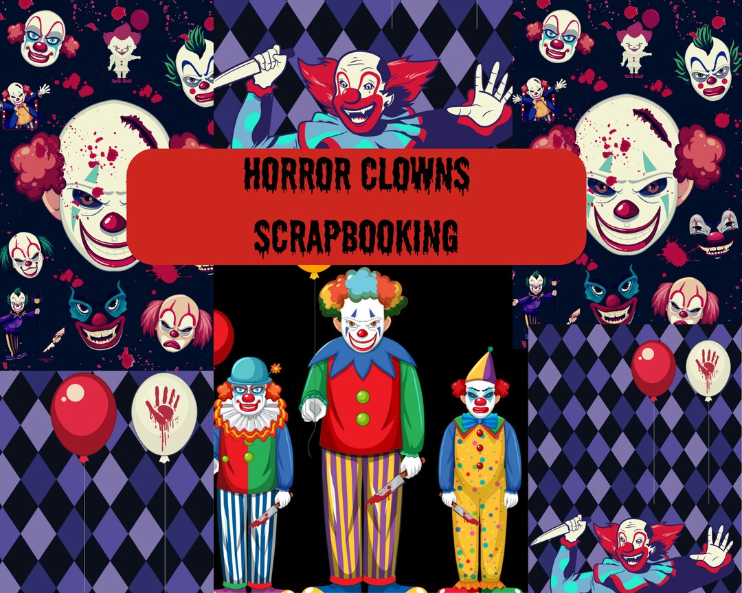 Horror Clowns Prints Digital Paper Scary PNG Spooky - Etsy UK