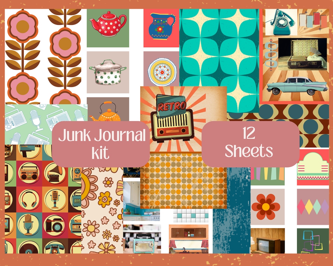 Digital Vintage Retro Junk Journal Kit, Scrapbooking, DIY Craft, Cut ...