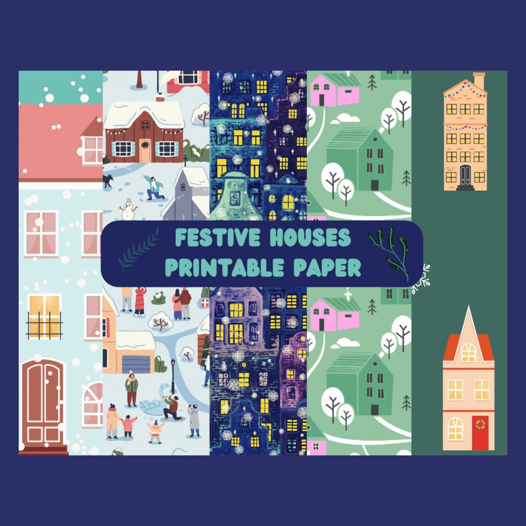Printable Festive House Backgrounds, Digital Paper, Christmas Prints ...